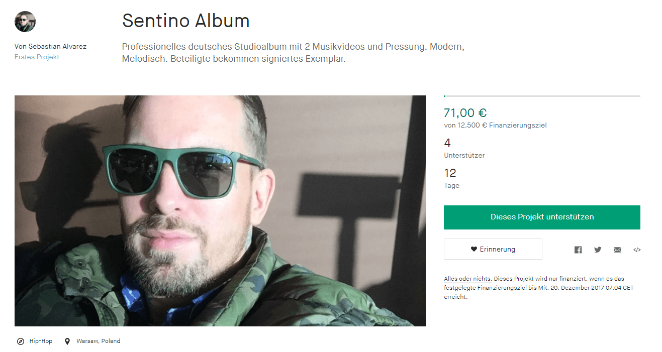 Sentino sammelt Geld für sein nächstes Album - Raptastisch