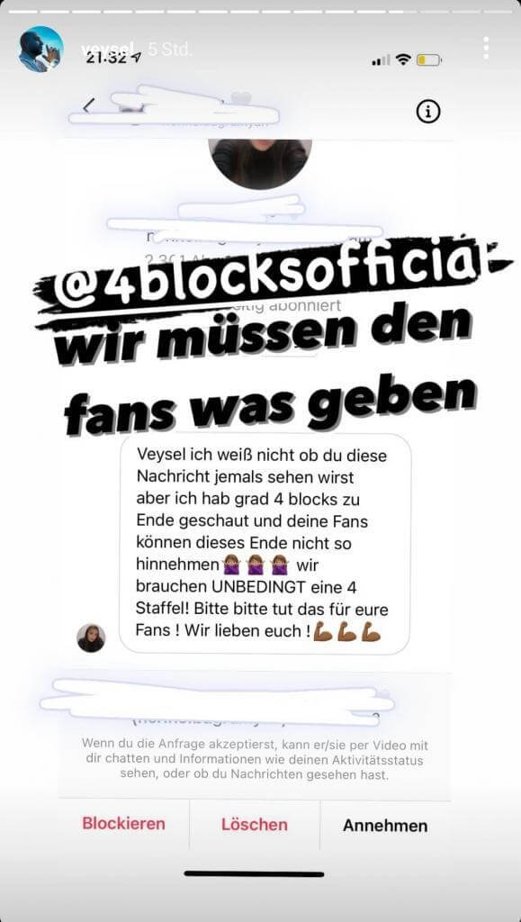 Veysel setzt sich öffentlich für eine 4. Staffel von 4 Blocks ein ...